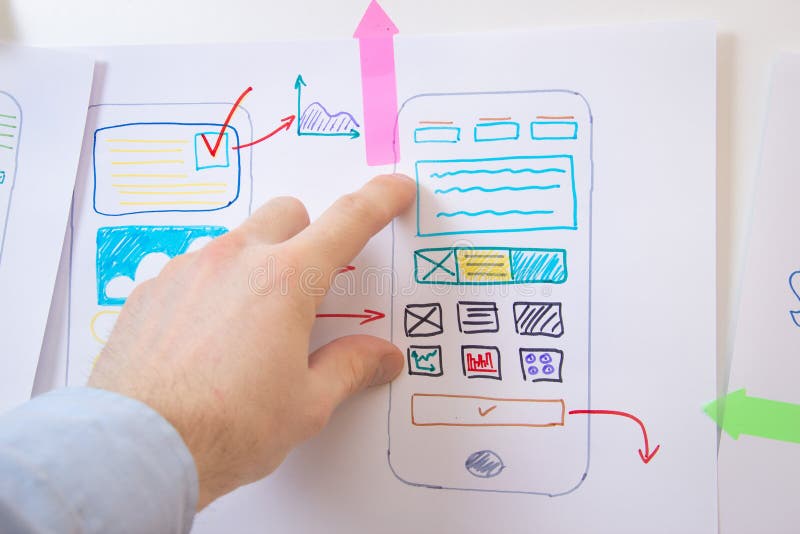 App Design Smartphone. Ui Ux Designer Stock Photo - Image of office ...