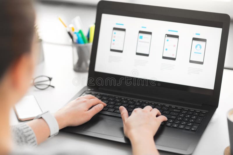 Web Designer with Laptop Working on User Interface Stock Image - Image ...