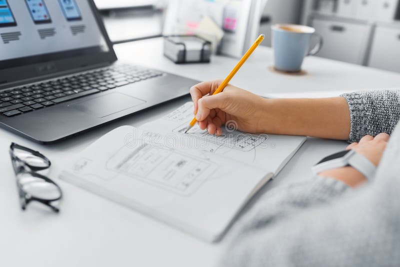 Web Designer Working on User Interface at Office Stock Photo - Image of ...