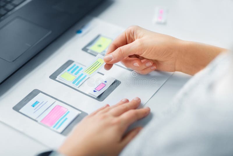 Web Designer Working on User Interface Wireframe Stock Photo - Image of ...