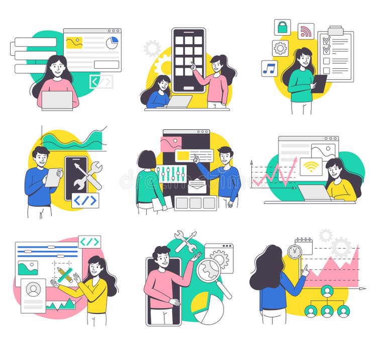 App Dev Professional Developing Software Application for Mobile Device Vector Set Stock Vector ...