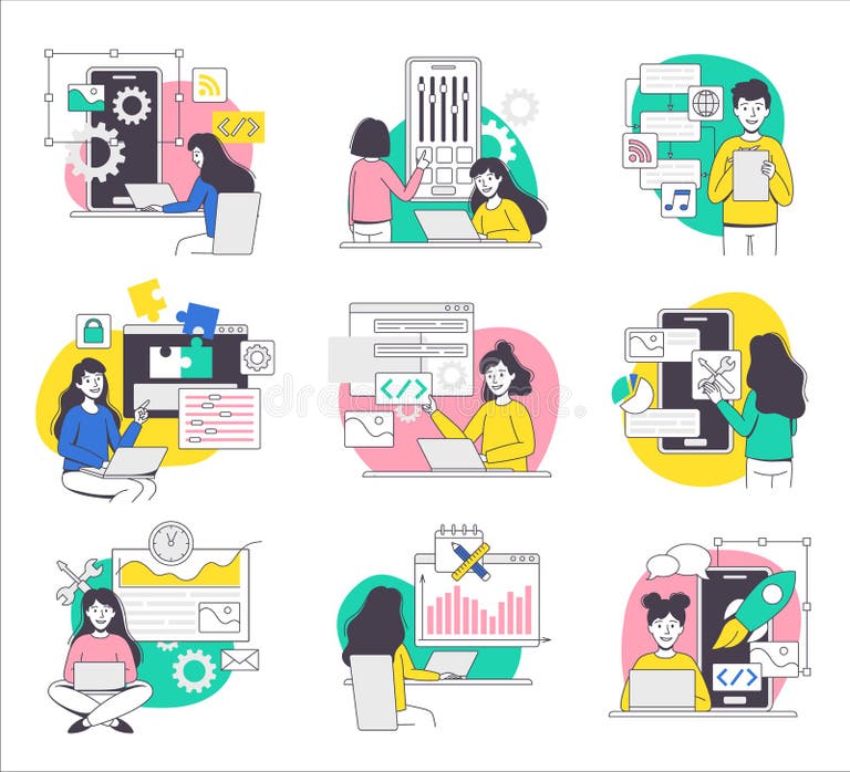 App Dev Professional Developing Software Application for Mobile Device Vector Set Stock Vector ...