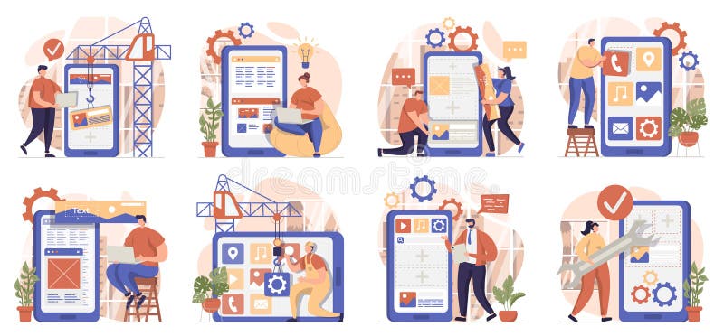 App Development Collection of Scenes Isolated. People Create Ui Layouts ... App Development Collection of Scenes Isolated. People Create Ui Layouts ...