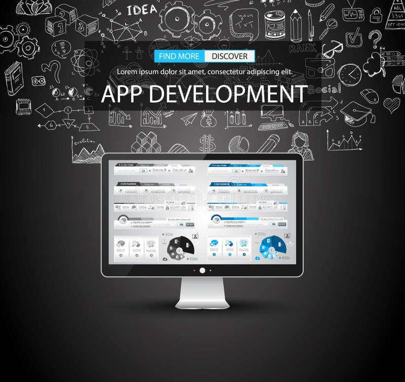 App Development Concept Background with Doodle Design Style Stock ...