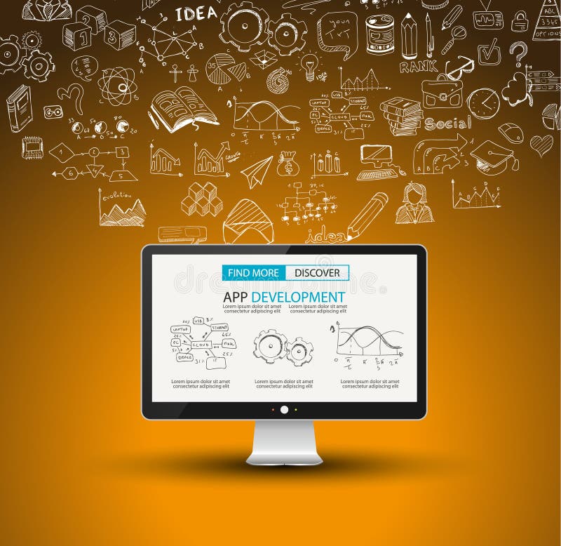 App Development Concept Background with Doodle Design Style :user ...