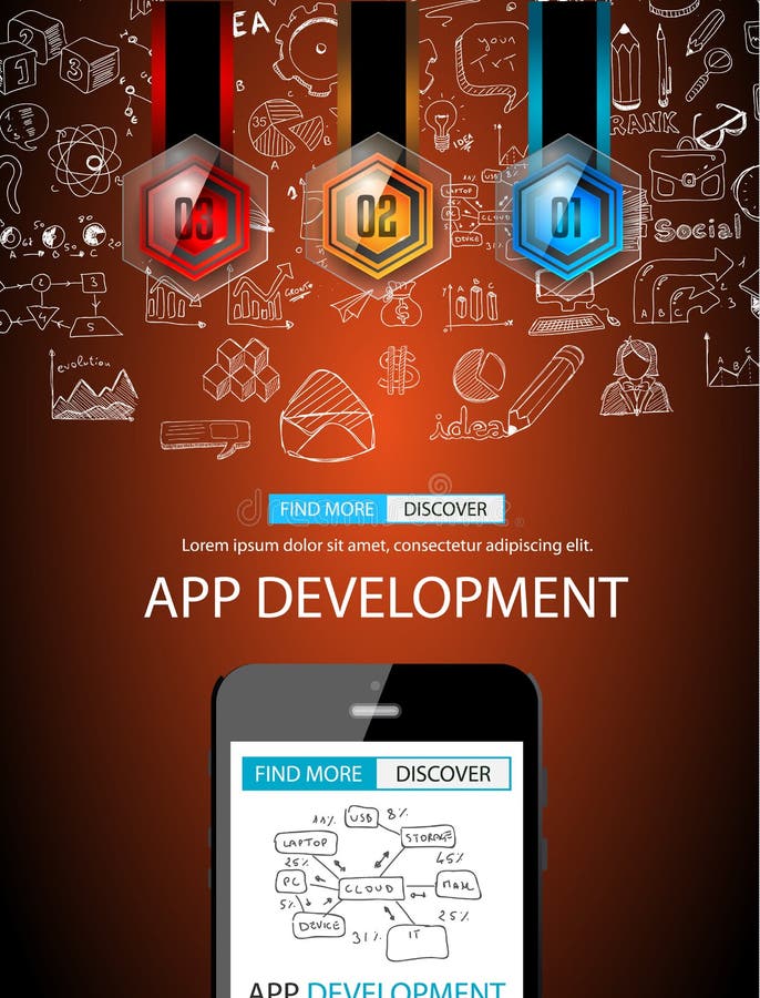 App Development Concept Background with Doodle Design Style Stock ...