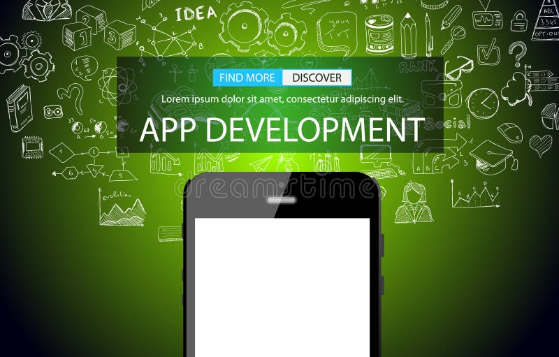 App Development Concept Background with Doodle Design Style Stock ...