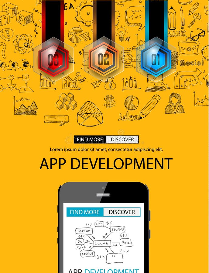 App Development Concept Background with Doodle Design Style Stock ...
