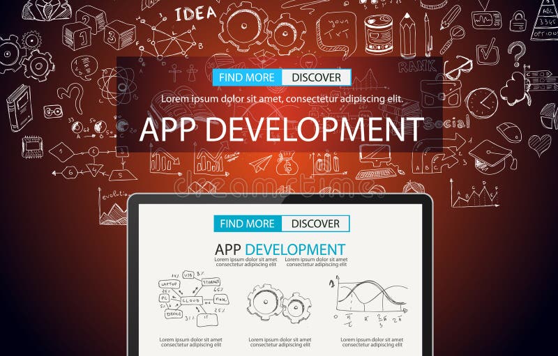 App Development Concept Background with Doodle Design Style Stock ...