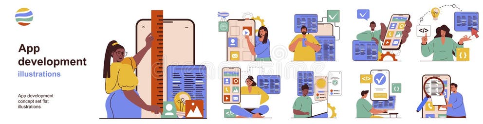 App Development Concept with Character Situations Collection Stock ...