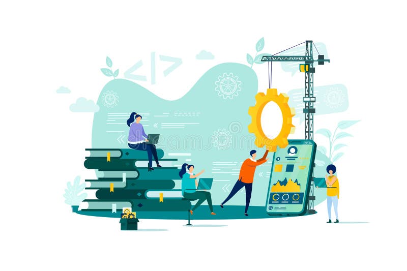 Creating an Application Design Concept, People and Content Text Place, UI UX Design Illustration ...