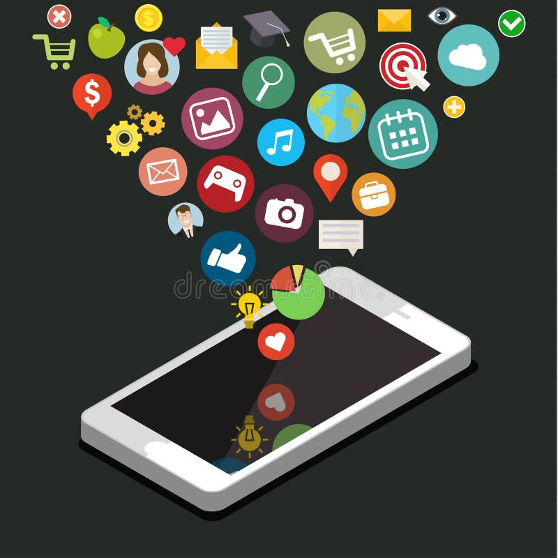 Mobile Interface Developer Concept Flat Icon Stock Vector - Illustration of create, management ...