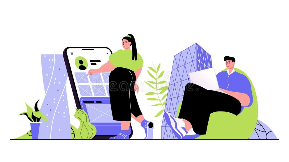 App Development Concept for Modern Web Design. People Creating Mobile Application, Building ...