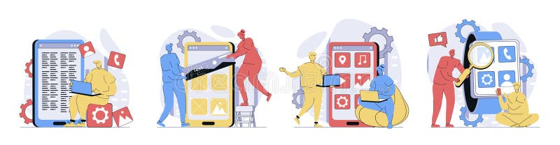 App Development Concept Set in Flat Design for Web. Collection with ...