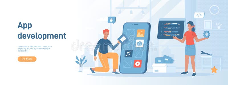 App Development. Create and Optimize Layouts Interfaces for Mobile Applications Stock Vector ...