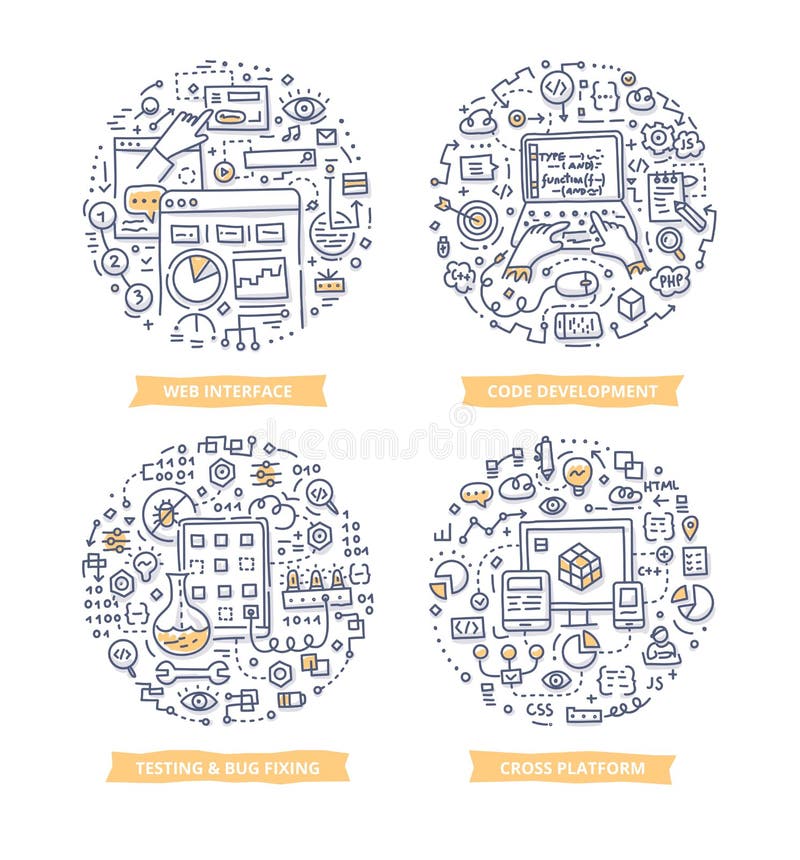 App Development Doodle Illustrations Stock Vector - Illustration of ...