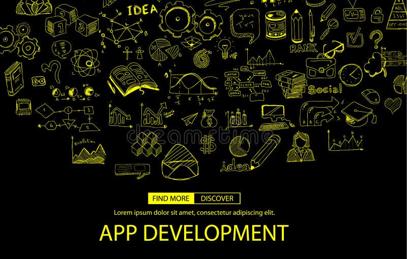 App Development Infpgraphic Concept Background with Doodle Design Style ...