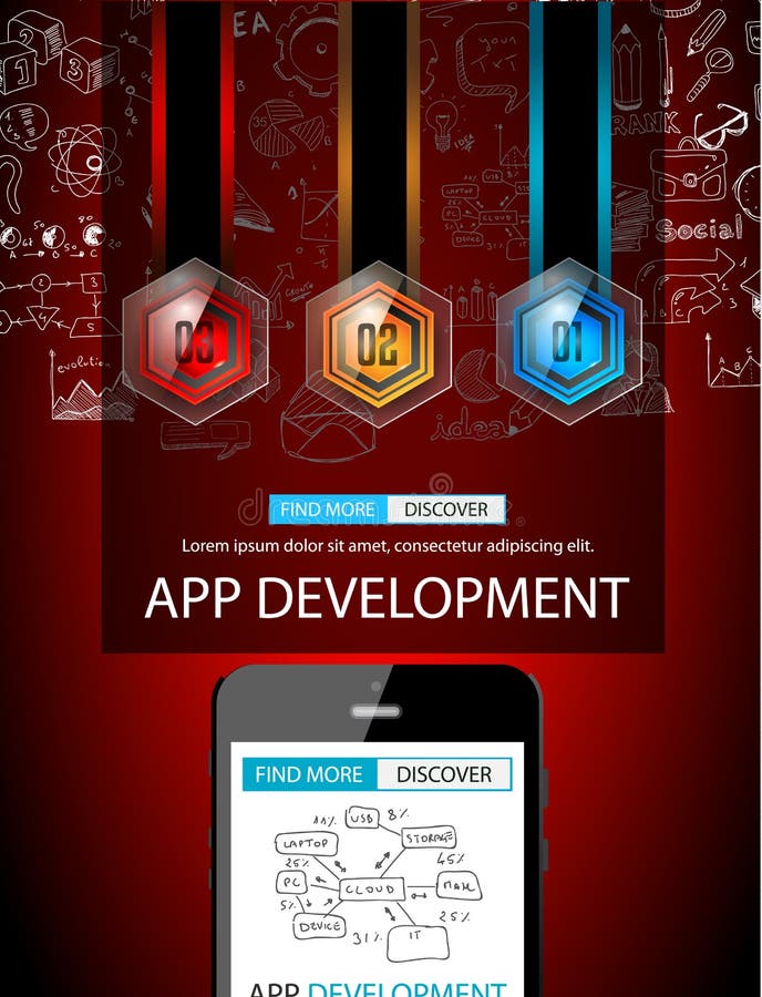 App Development Infpgraphic Concept Background with Doodle Design Style ...