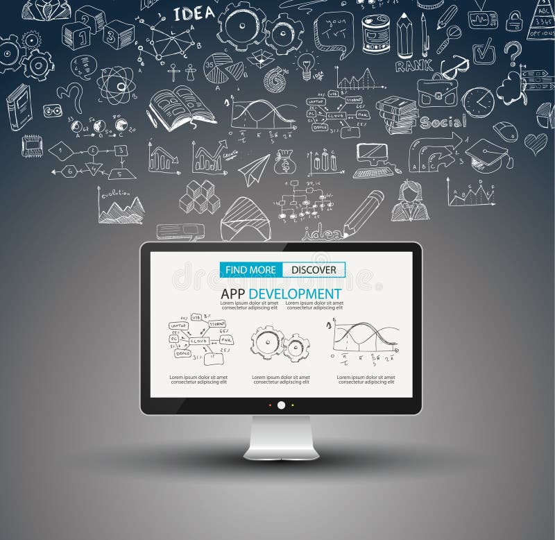 App Development Infpgraphic Concept Background with Doodle Design Style ...