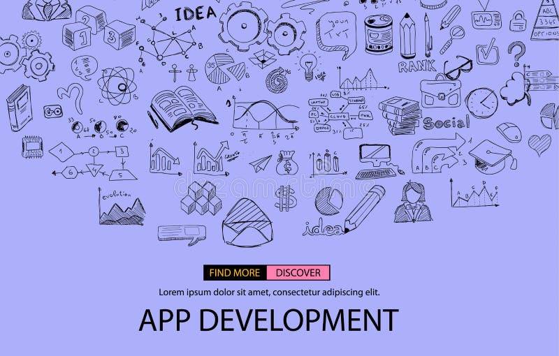 App Development Infpgraphic Concept Background with Doodle Design Style ...