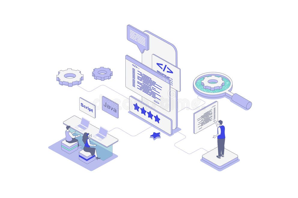 App Development Isometric Concept in Outline Isometry Design for Web ...