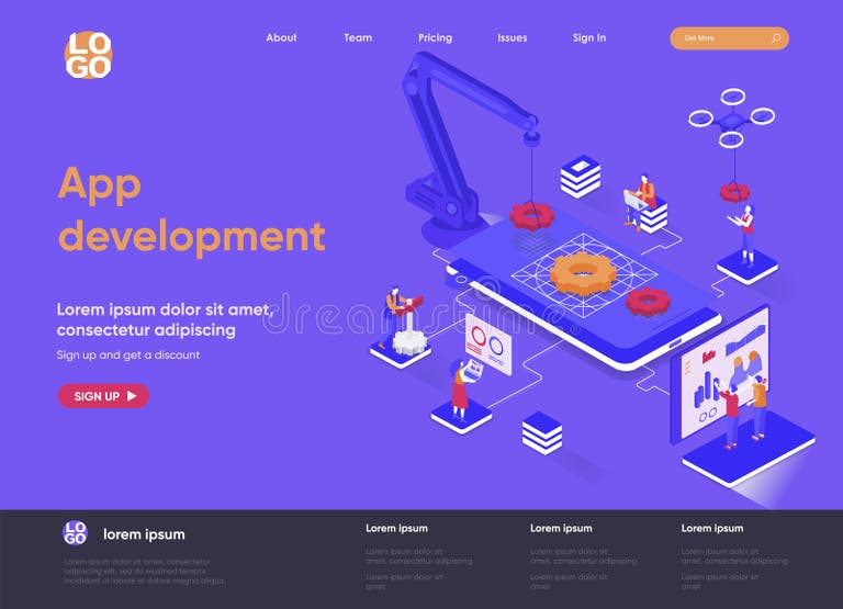 App Development Isometric Landing Page. UI UX Design, Prototyping, Engineering and Programming ...