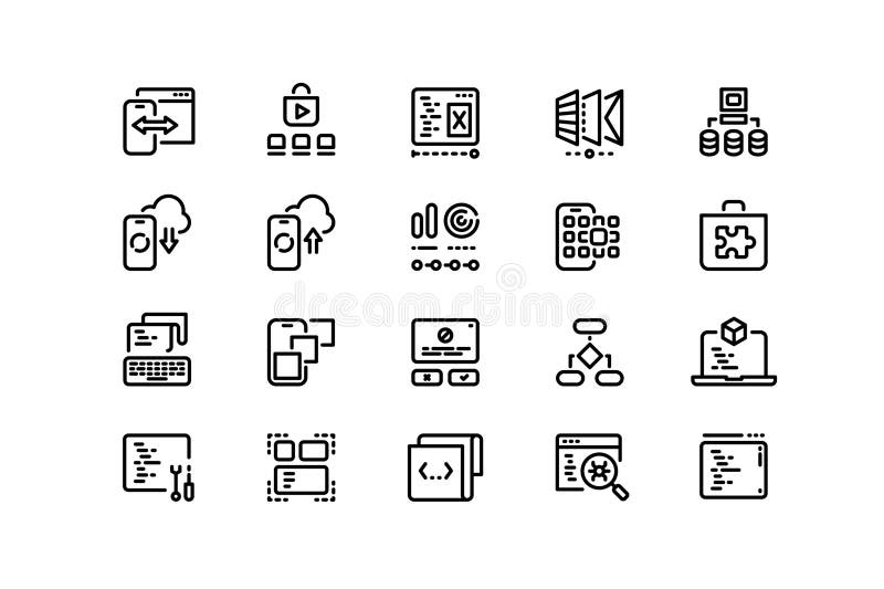 App Development Line Icons Software Coding Front And Backend Development Ui Layout And