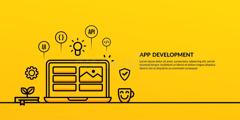 App Development with Outline Element on Yellow Background, UX UI Design ...