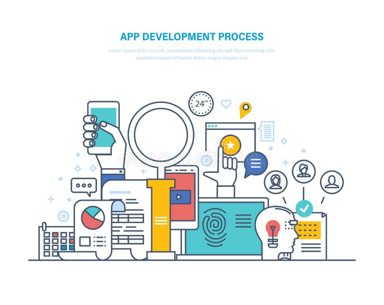 App Development Process Information Technologies Programming Coding Web Design Stock Vector