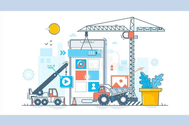 App Development Process. Construction of Web Design.Vector Illustration ...