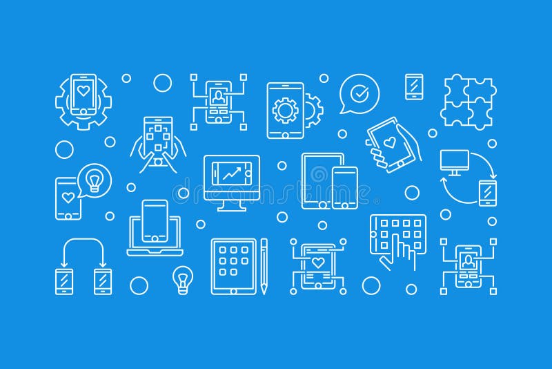 App Development Vector Horizontal Illustration in Line Style Stock ...