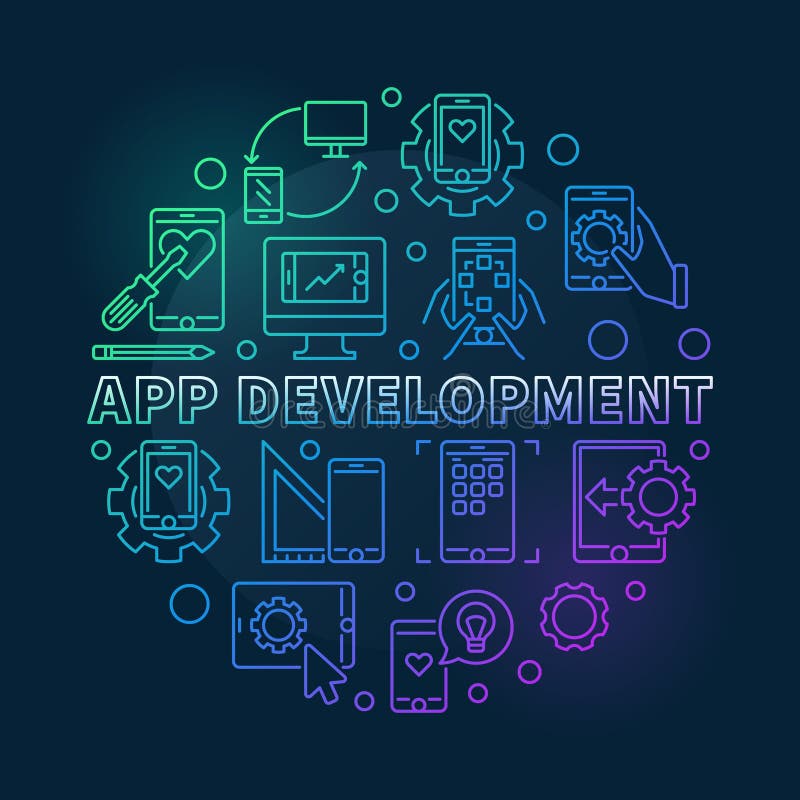 App Development Vector Linear Illustration on White Background Stock ...