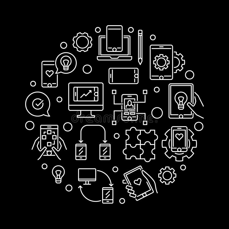 App Development Vector Round Concept Illustration in Line Style Stock ...