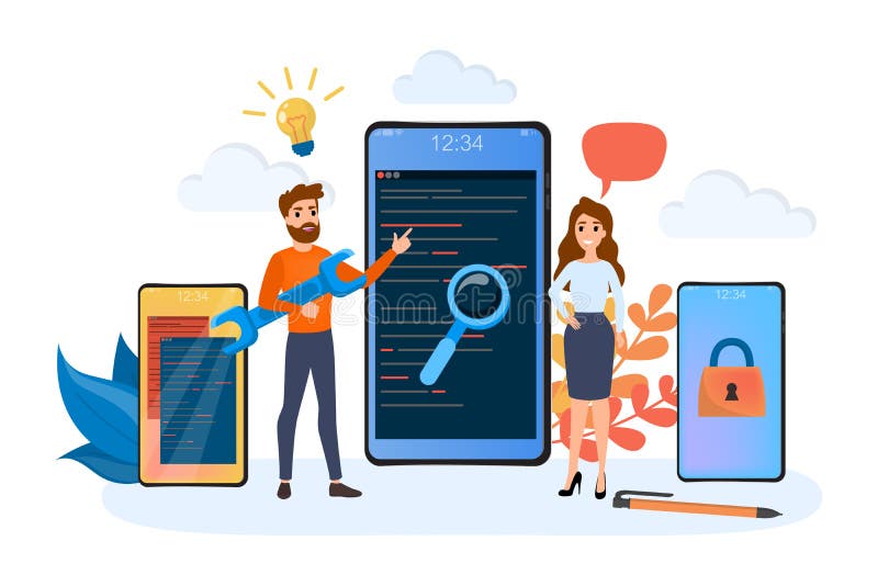 App Development Web Banner. Support and Development Team Stock Vector ...