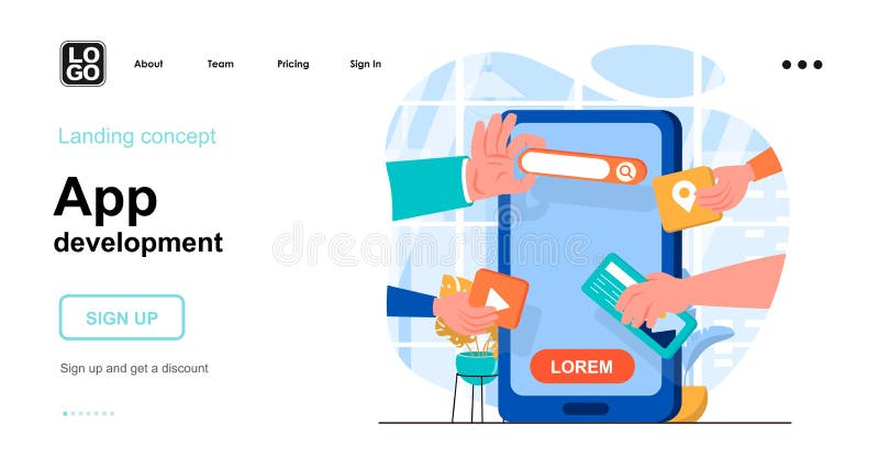 App Development Web Concept Developers Create Application Interface Stock Vector Illustration