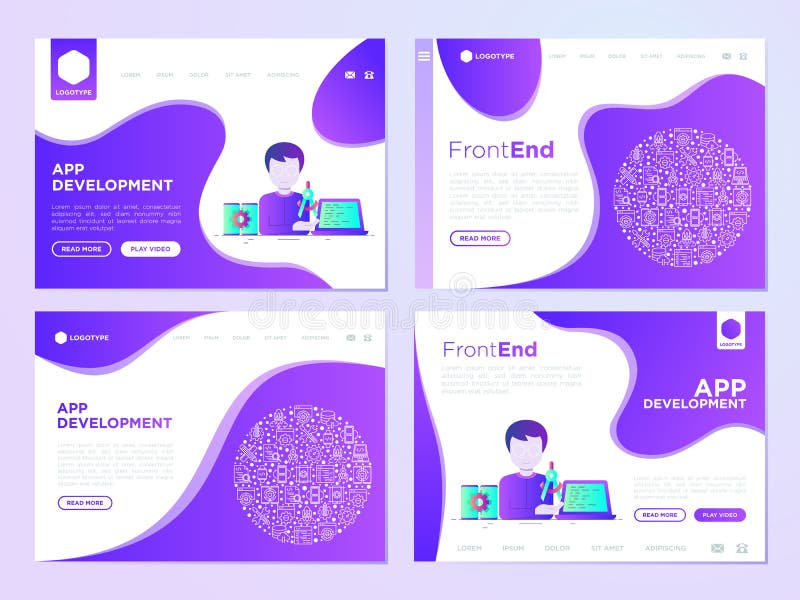 App Development Web Page Templates: Developer Coding on Laptop. Flat ...