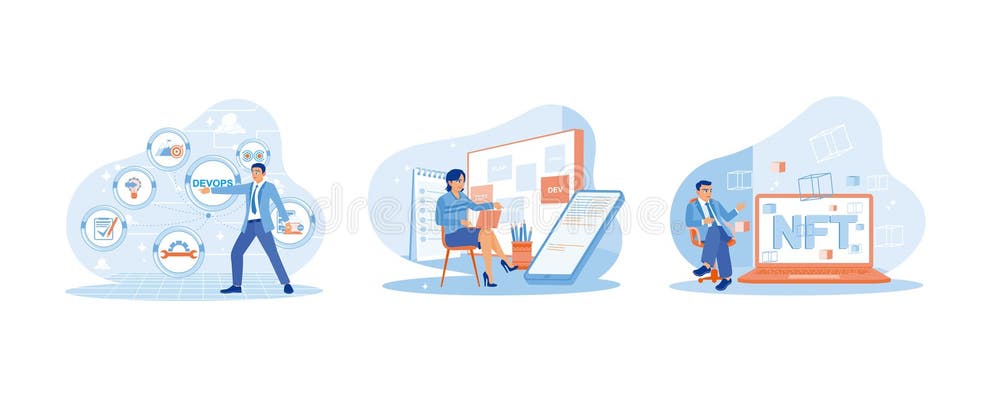 APP Devs Concept. I am Touching the DEVOPS Button on the Virtual Screen ...