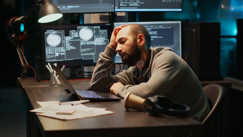 App it Engineer Sleeping on Desk and Being Drained Stock Image - Image ...
