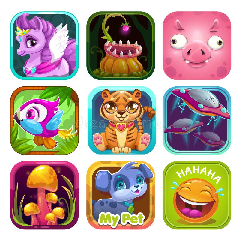 App Icon Logo Template Set. Vector Game Assets For GUI Or Web Design ...