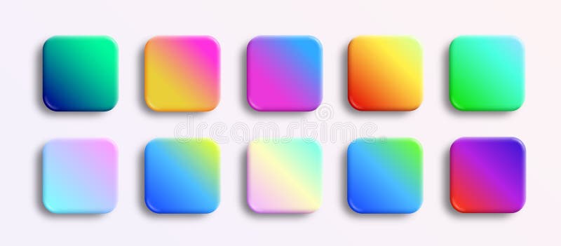 App Icon Glossy Vector Background. 3D Button with Purple Blue Neon ...