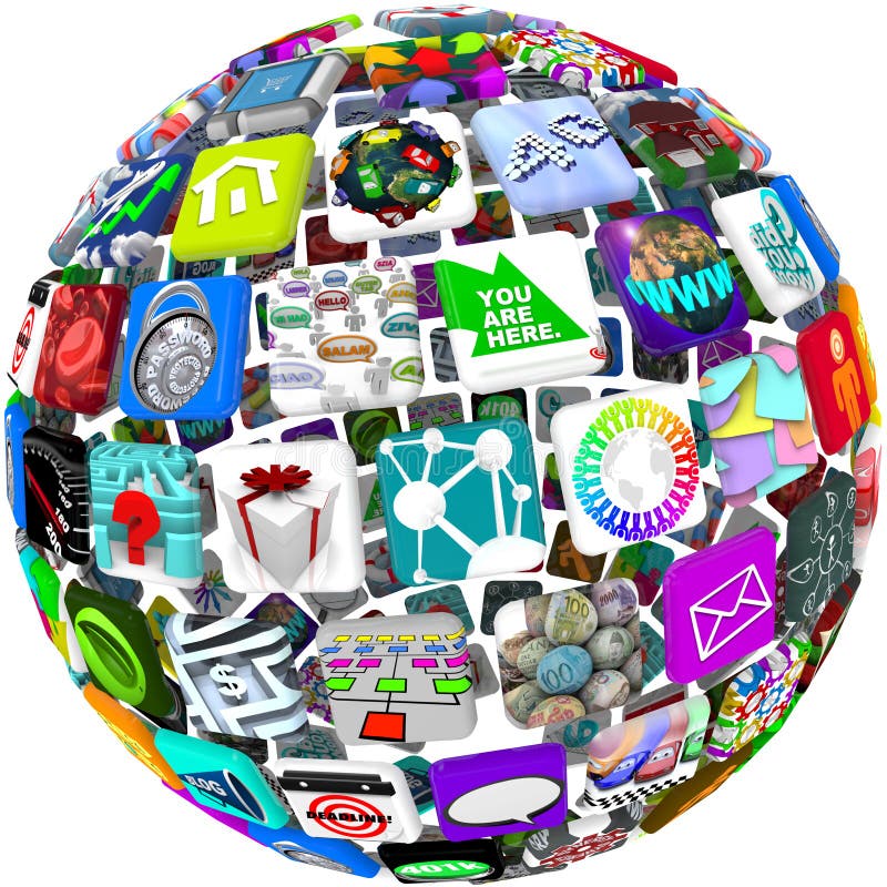 App Icons in a Sphere Pattern Stock Illustration - Illustration of ...