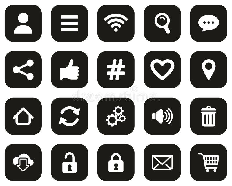 App Menu Icons White on Black Flat Design Set Big Stock Vector ...