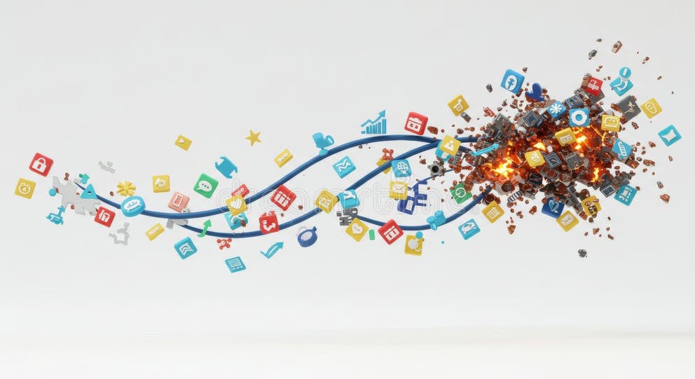 App Overload: Digital Implosion Stock Illustration - Illustration of ...