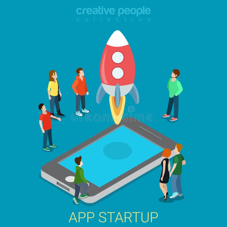 App Startup Mobile Launching Process Flat 3d Isometric Vector Stock ...