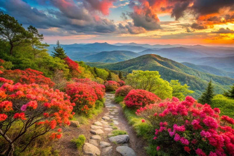 "Appalachian Trail Flame Azalea Flowers Spring Mountain Landscape Stock ...