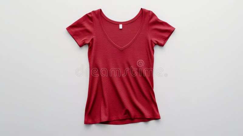 The Apparel Design Features a Red V-neck Tee Shirt Mockup Captured in a ...