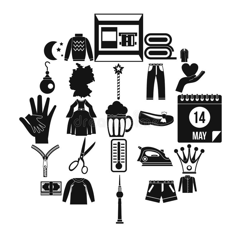 Apparel Icons Set, Simple Style Stock Vector - Illustration of luggage ...