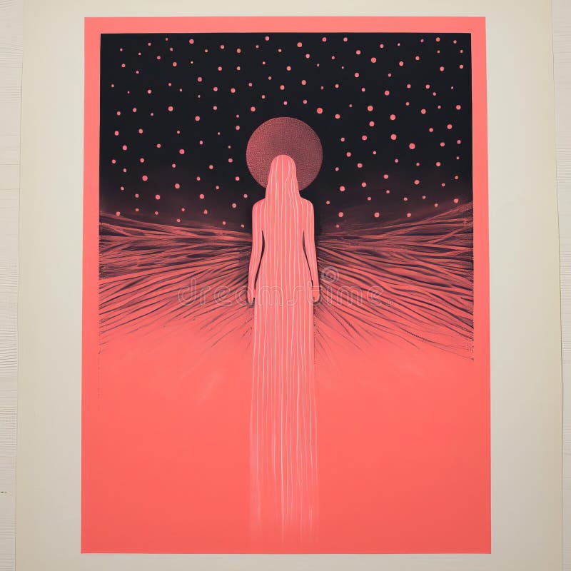 Minimal Screenprint Illustration of Apparition Full Body Artwork Stock ...