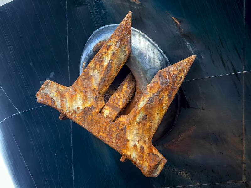 A Closeup of a Huge Rusty Anchor on the Hull of a Large Ship. Vigo ...