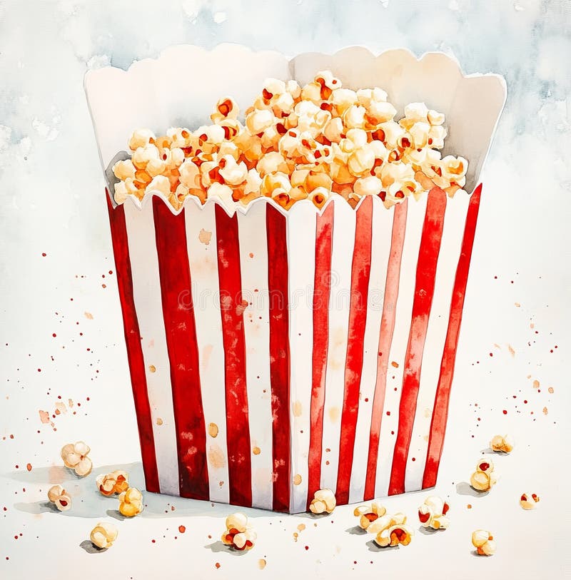 An Appealing Container of Freshly Popped Popcorn with Classic Red and ...